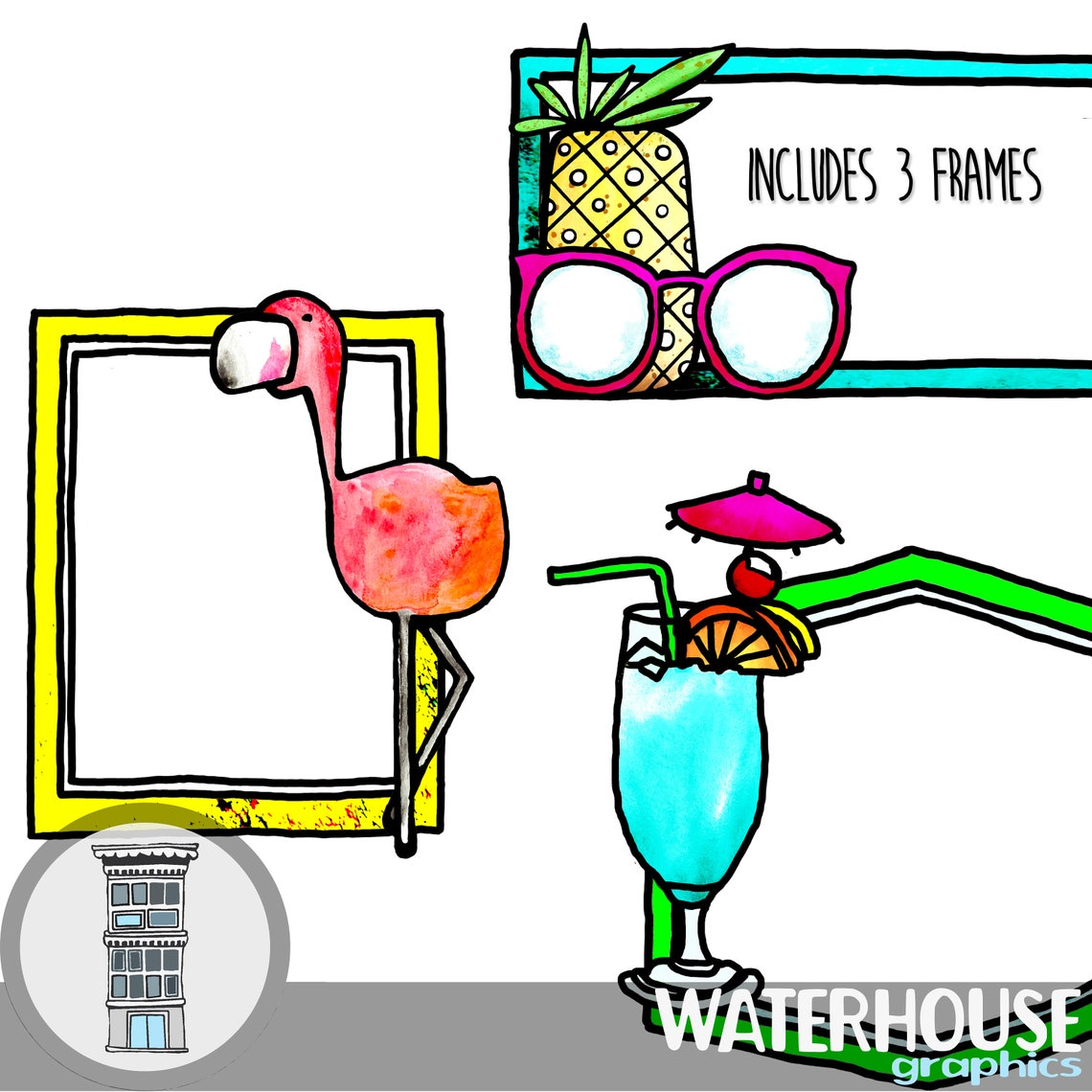 Tropical Summer Clip Art Set INSTANT DIGITAL DOWNLOAD Flamingo Palm ...