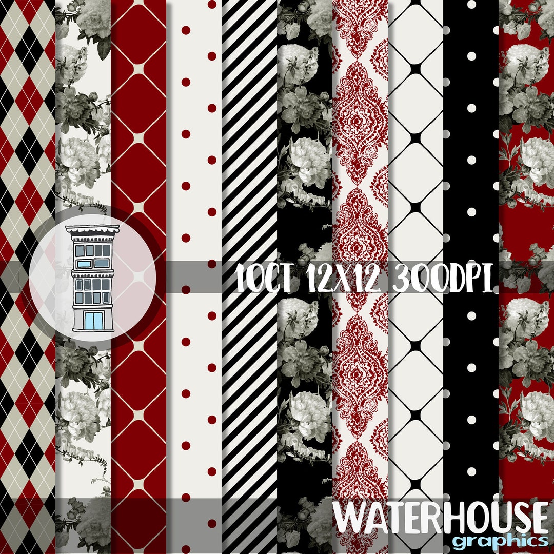 RED Black Cream Digital PAPER PACK Instant Digital Download Elegant ...