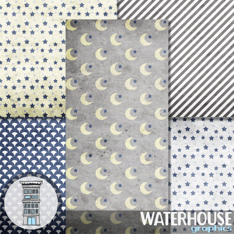 Digital Paper Pack INSTANT DOWNLOAD Stars and Moons Patterns Distressed ...