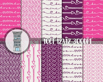 Valentine Digital Paper Pack INSTANT DOWNLOAD Hearts & Arrows | Etsy