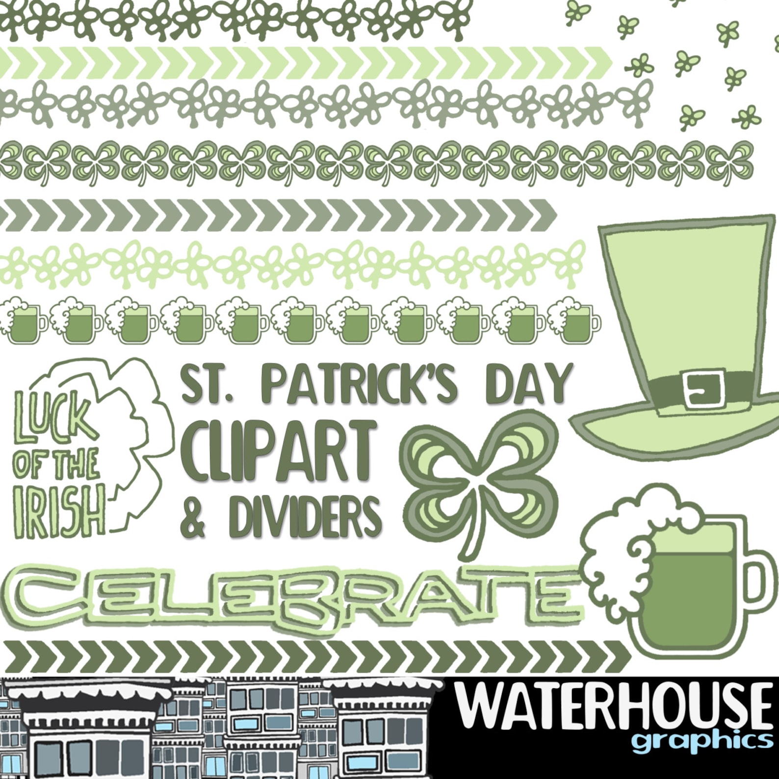 St. Patricks Digital Clip Art Borders Green Dividers INSTANT DIGITAL ...