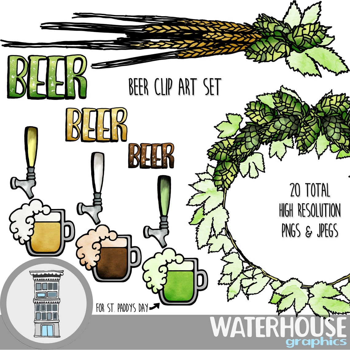 BEER Clip Art Beer Bottle Labels INSTANT DOWNLOAD Hops Barley - Etsy