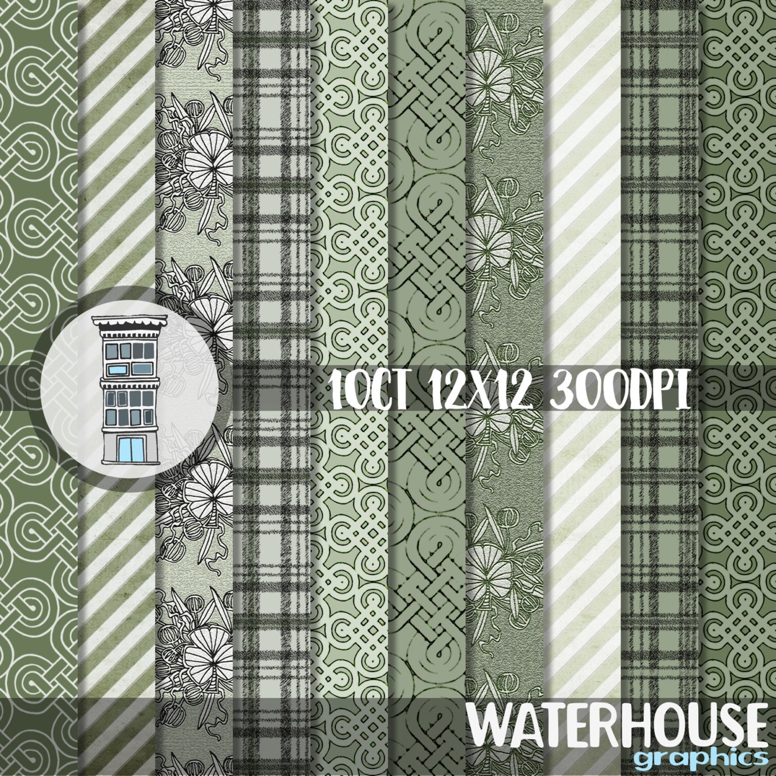 Digital Celtic Plaid Paper Pack INSTANT DOWNLOAD Green Irish Clover St ...