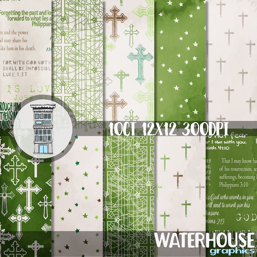 Religious GREEN Digital Paper Pack INSTANT DOWNLOAD Bible Watercolor ...