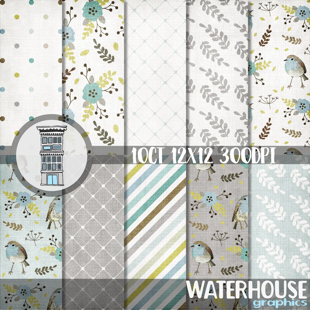 Birds Digital Paper Pack Hand Drawn Birds Floral Patterns INSTANT ...