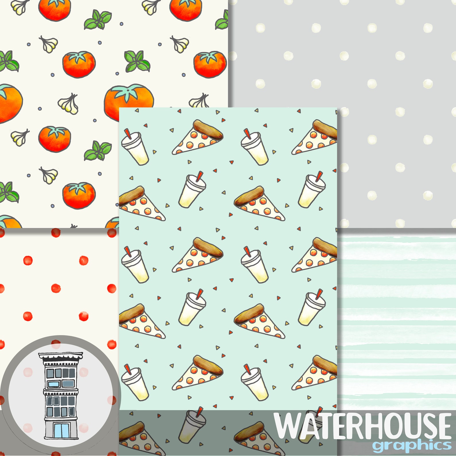 Pizza Party Paper Pack Digital Scrapbooking Papers Pizza - Etsy