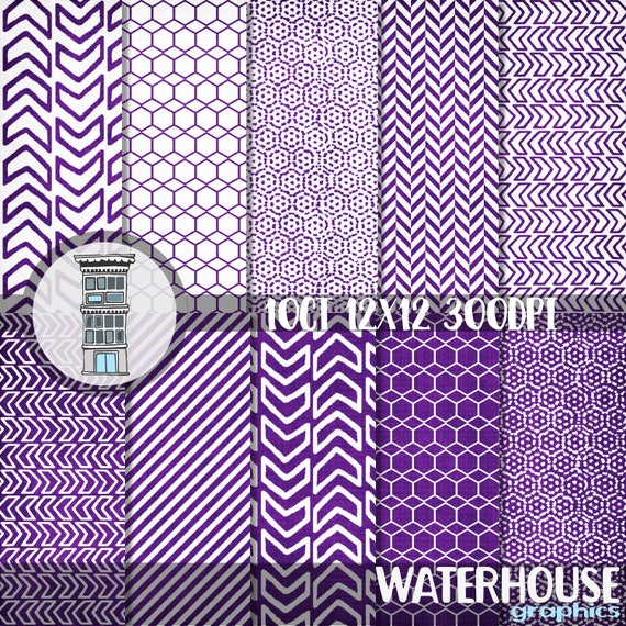 PURPLE Geometric Digital Paper Pack Hexagons Arrows Digital | Etsy