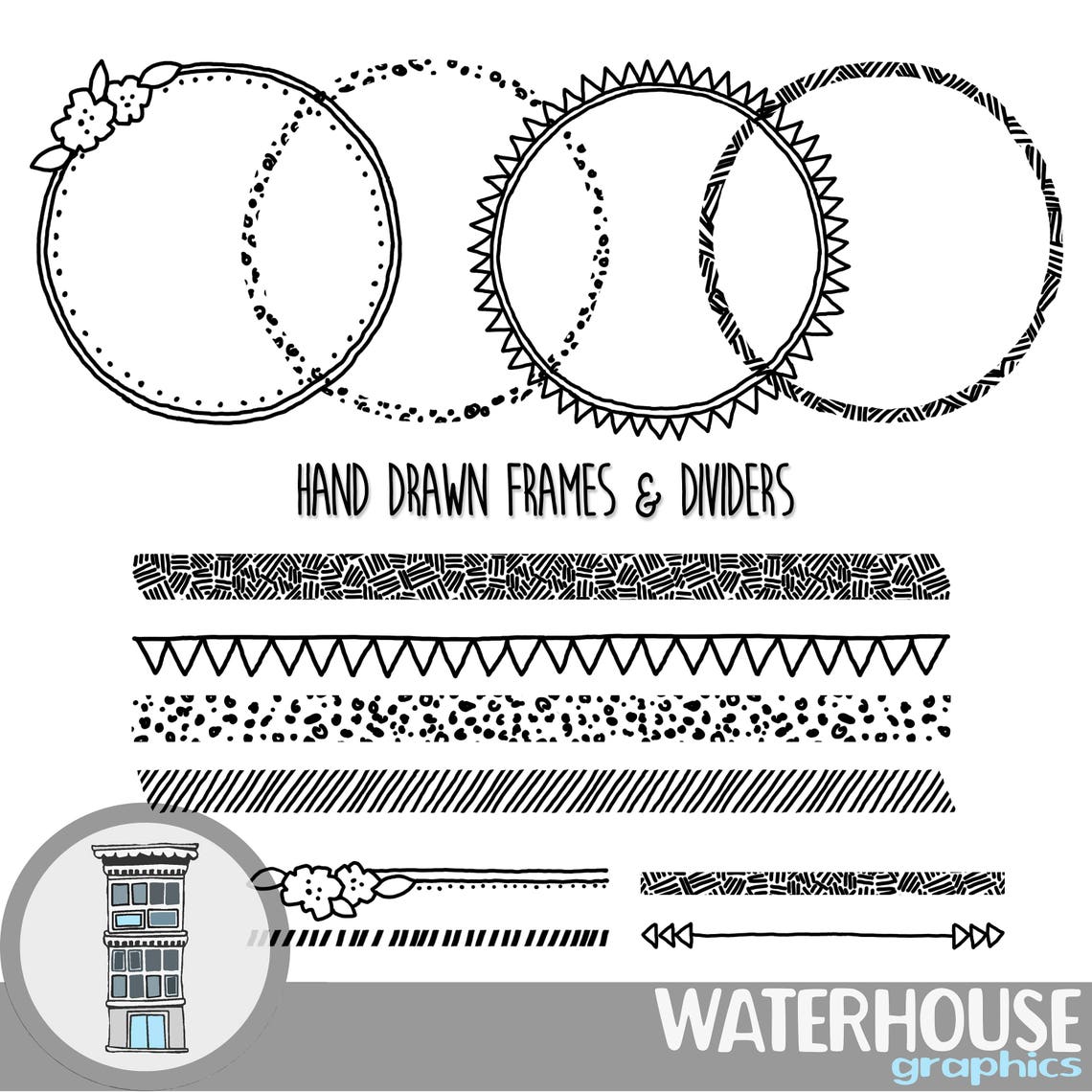 Hand Drawn Circular Frames Dividers INSTANT DIGITIAL Download | Etsy