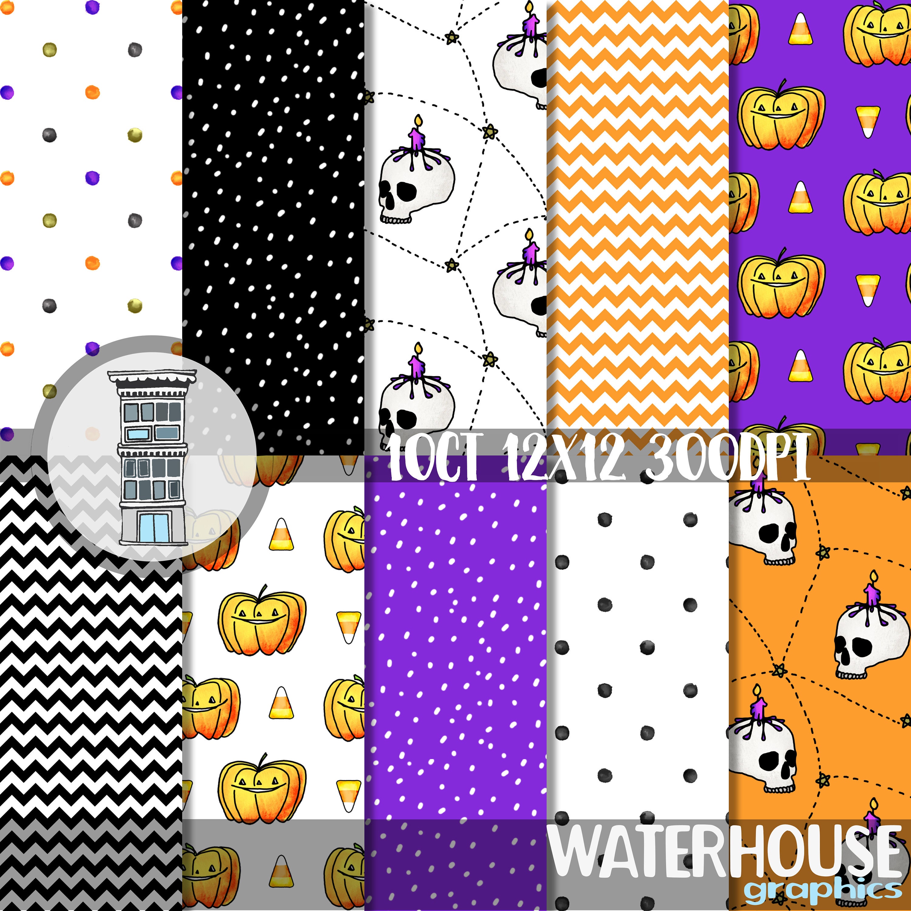 Halloween Digital Paper pack INSTANT DOWNLOAD Hand drawn | Etsy