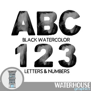 Black Watercolor Letters Numbers Instant Digital Download BLACK ...