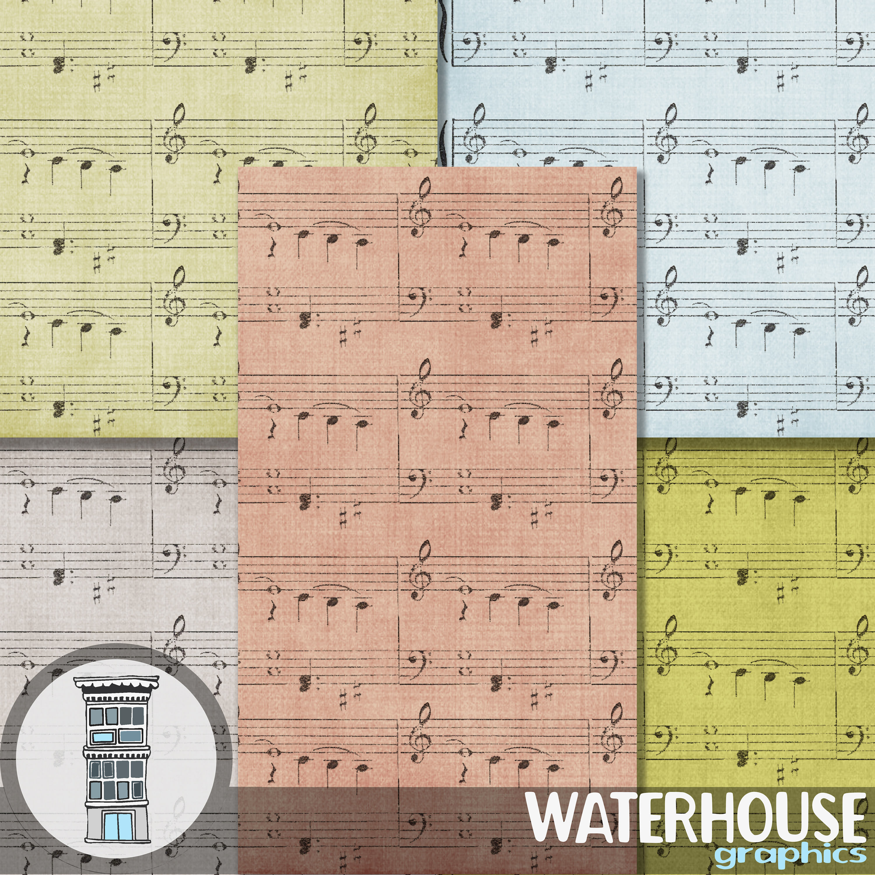 Musical DIGITAL PAPER PACK Cream Gray Olive Smokey Blue Distressed ...