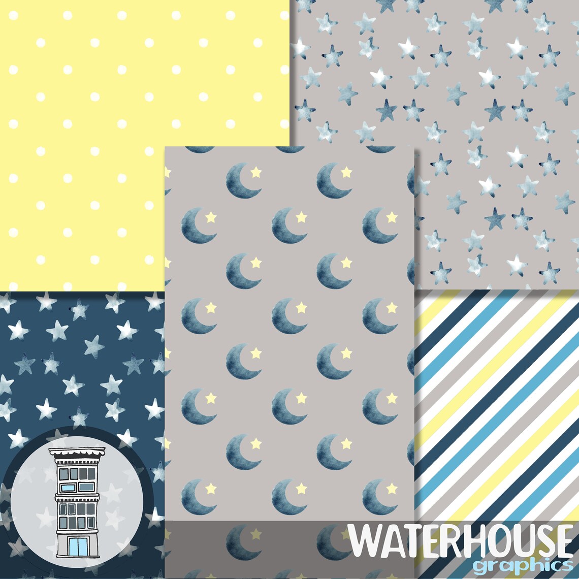 STARS Digital Paper Pack INSTANT DOWNLOAD Stars and Moons | Etsy
