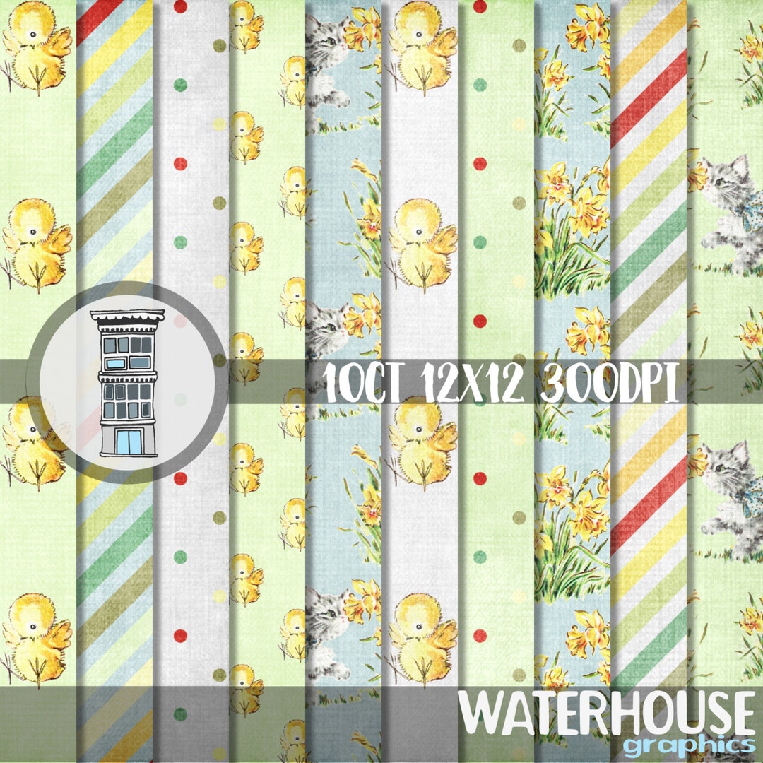 Digital Paper Pack INSTANT DOWNLOAD Cute Kittens & Chicks EASTER Papers ...