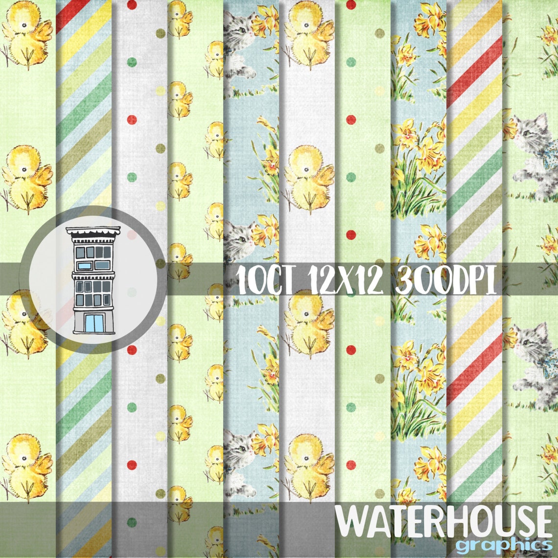 Digital Paper Pack INSTANT DOWNLOAD Cute Kittens & Chicks | Etsy