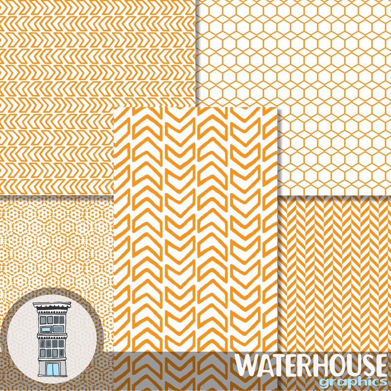 ORANGE geometric Digital Paper Pack Hexagons Arrows dark | Etsy