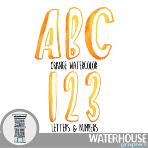 ORANGE Watercolor Letters Numbers Instant Digital Download Orange ...