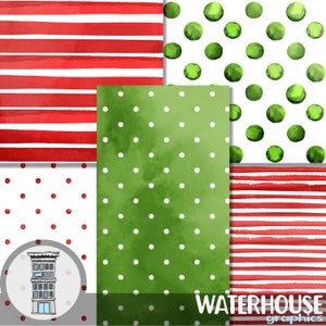 Christmas Watercolor Papers Bright RED & GREEN Digital Paper Pack ...