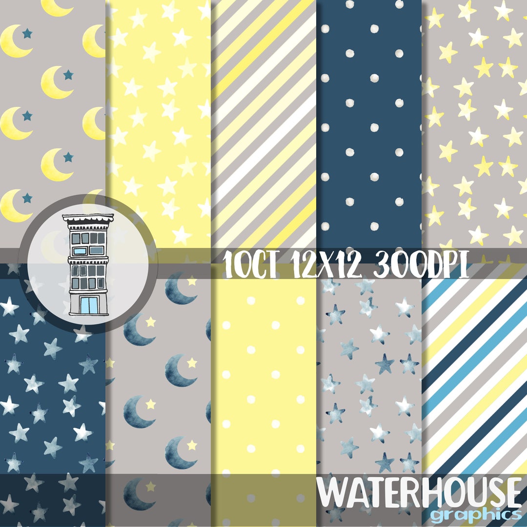 STARS Digital Paper Pack INSTANT DOWNLOAD Stars and Moons Patterns ...