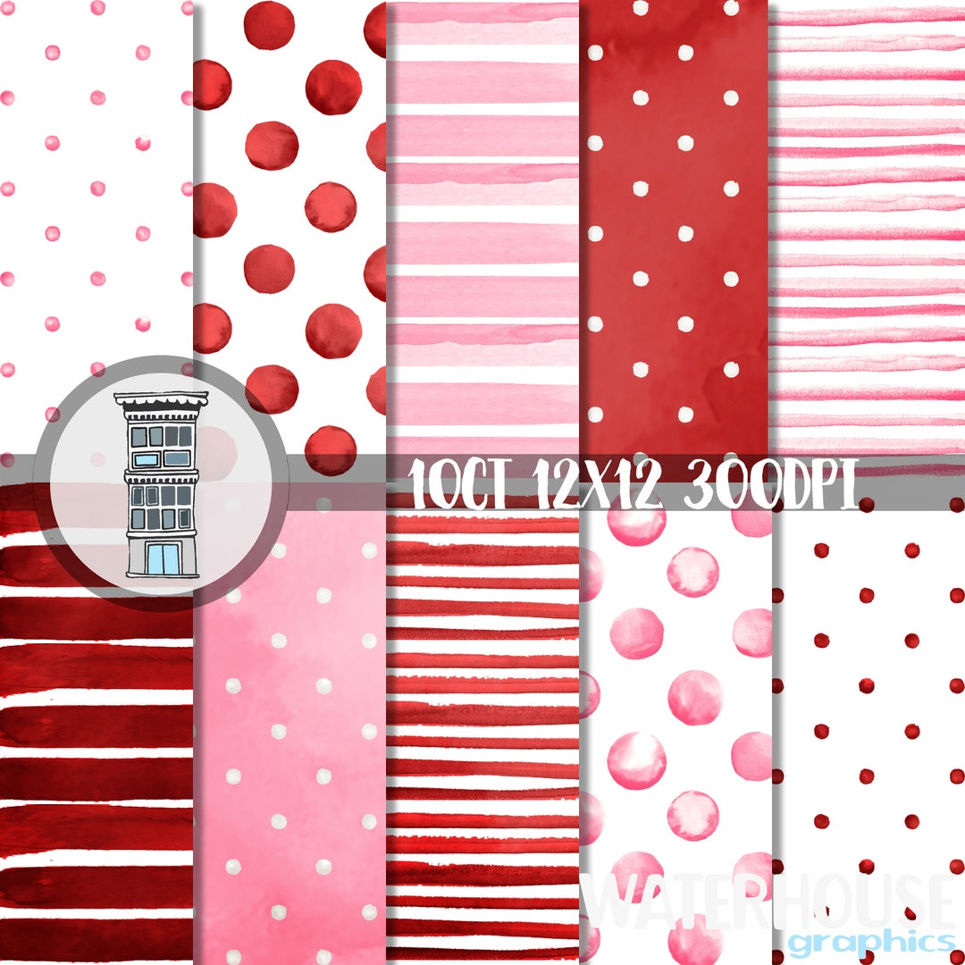 Valentine Watercolor Papers Bright RED & PINK Digital Paper Pack ...