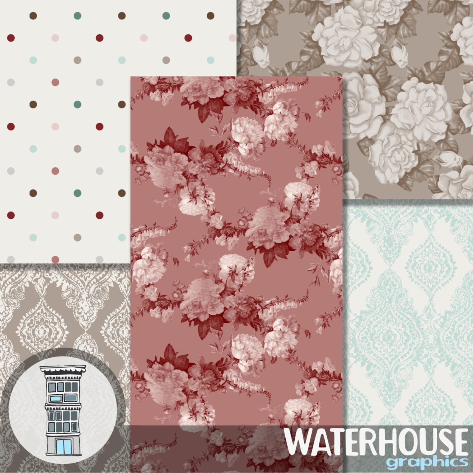 Floral Damask Digital Scrapbook PAPER PACK Instant Download | Etsy