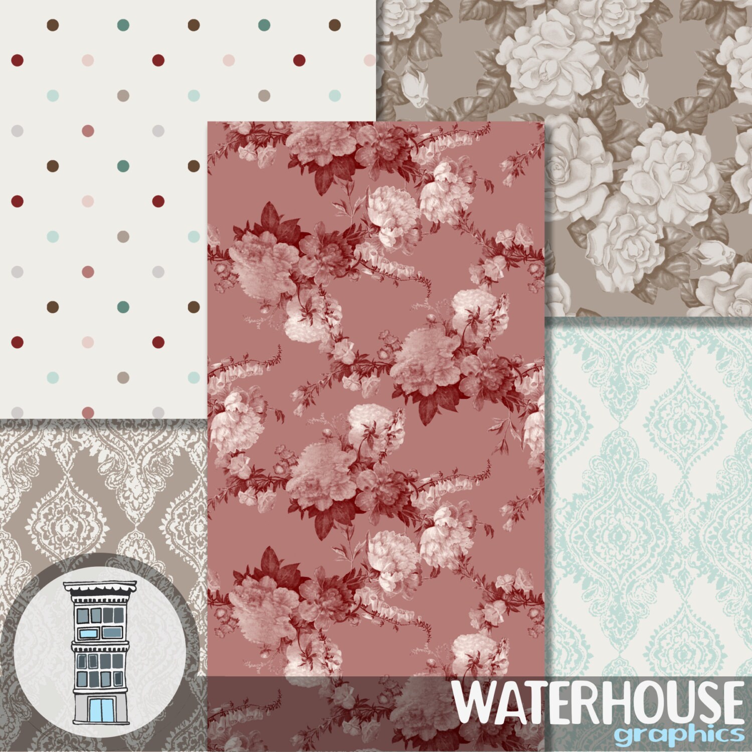 Floral Damask Digital Scrapbook PAPER PACK Instant Download Rose Pink ...