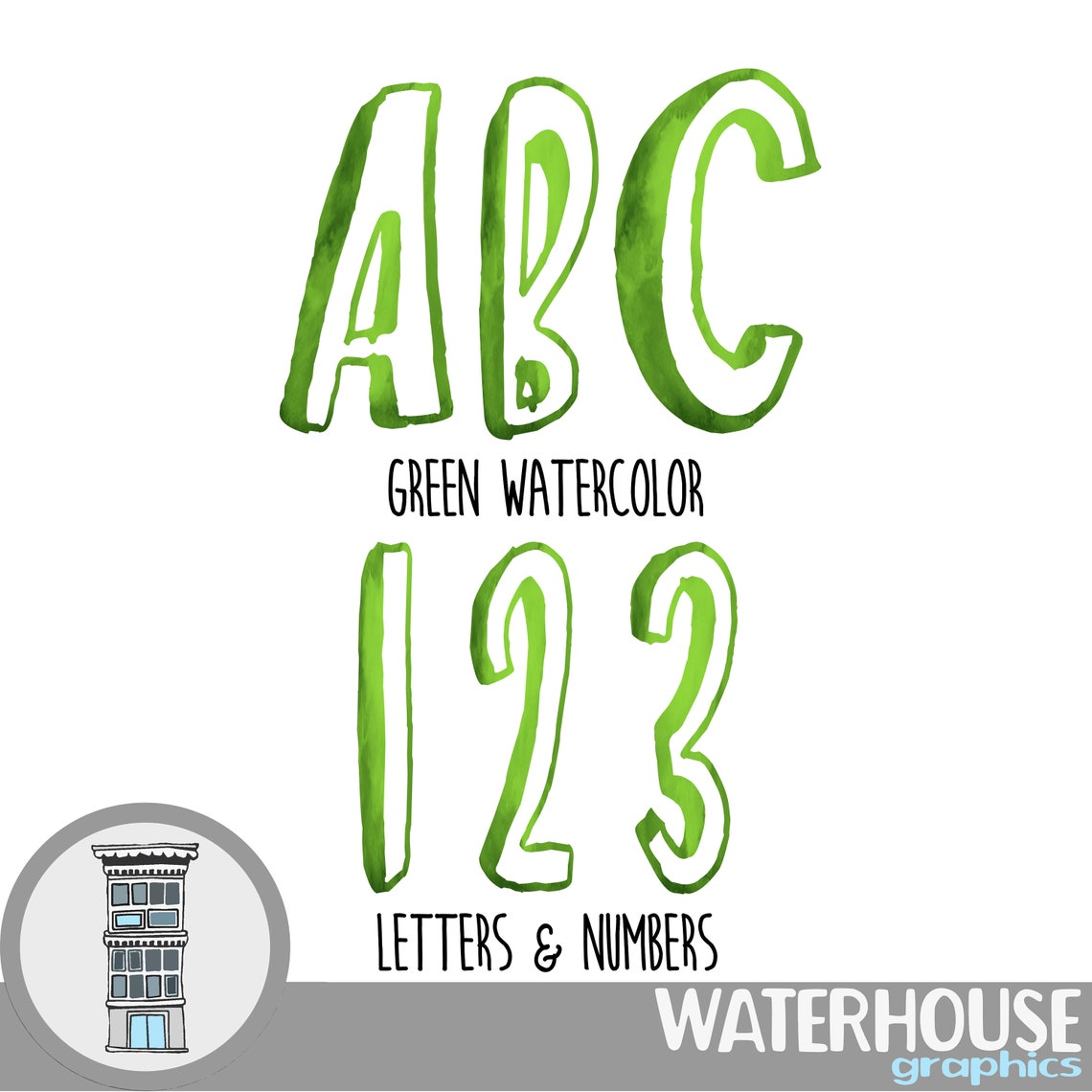 Green Watercolor Letters Numbers Instant Digital Download | Etsy
