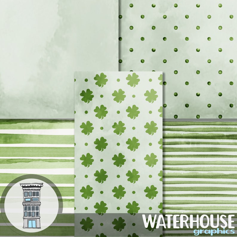 Watercolor Shamrock St. Patricks Day Digital Paper Pack | Etsy