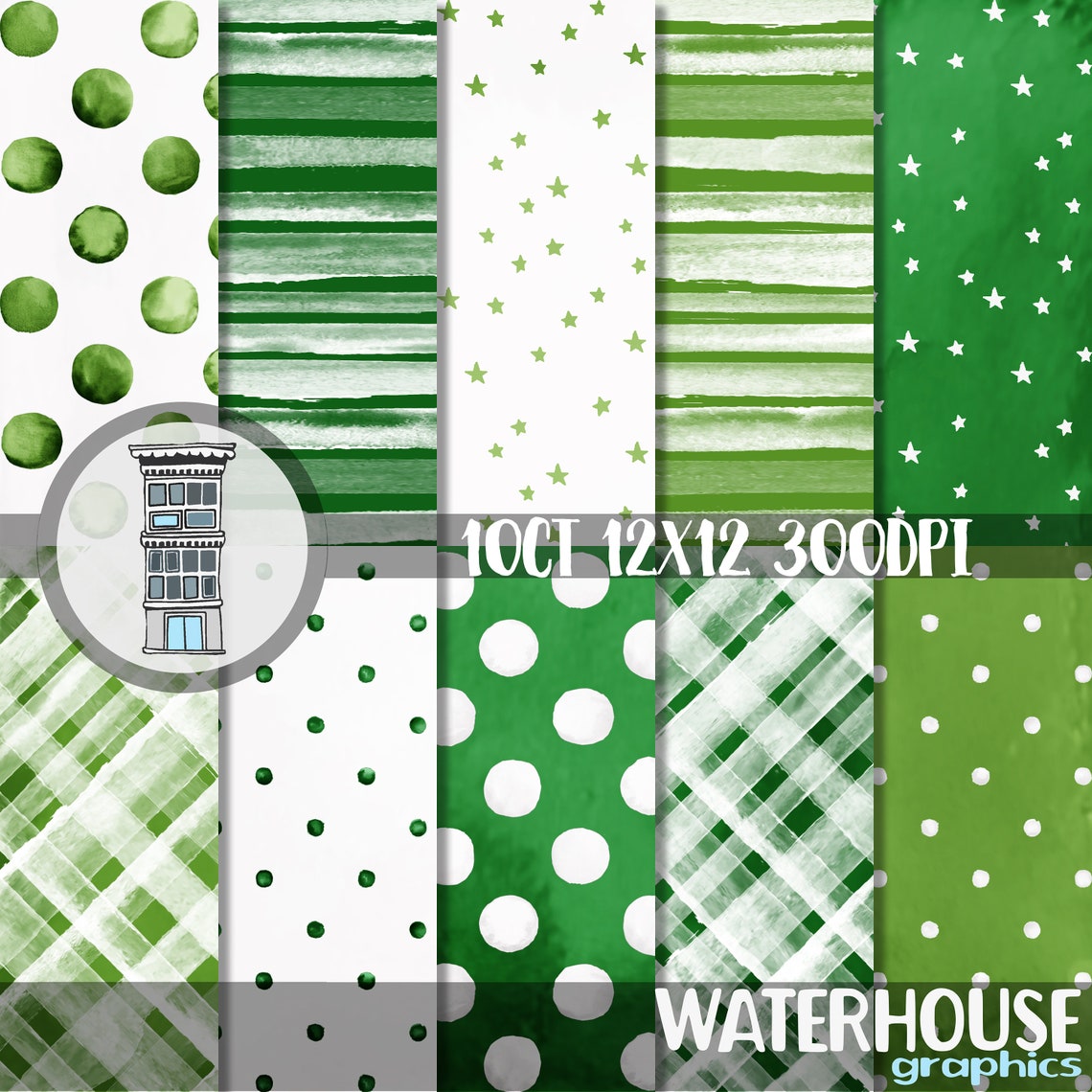 Watercolor GREEN Digital Paper Pack INSTANT Digital DOWNLOAD - Etsy