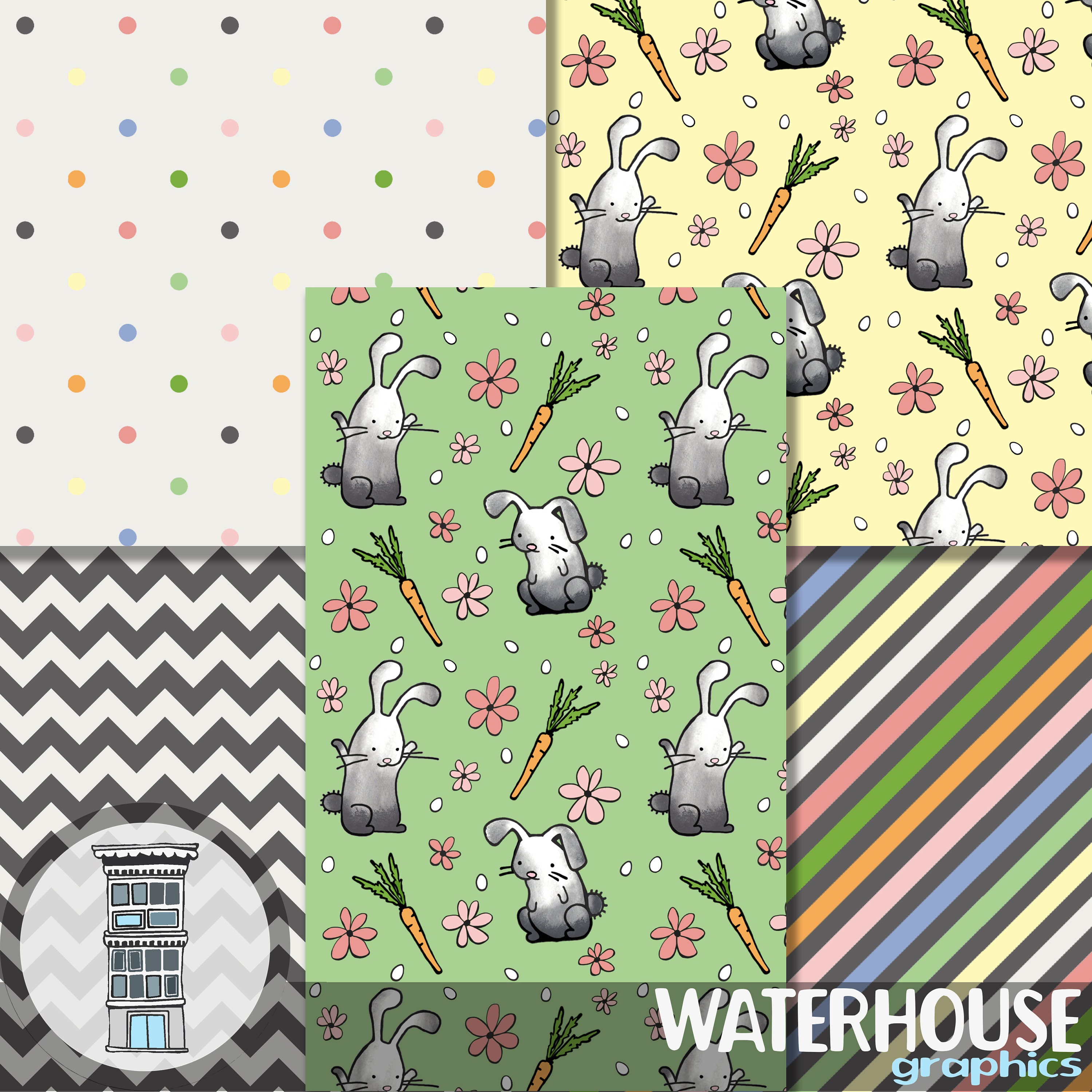 Easter Bunny Digital Paper Pack INSTANT DOWNLOAD Spring Green - Etsy