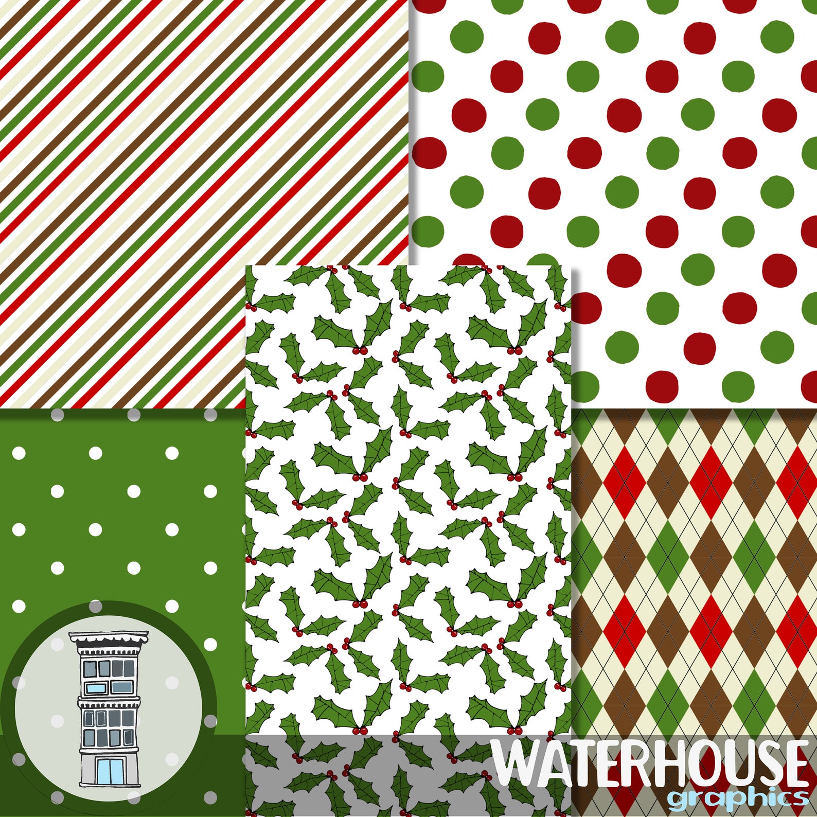 Christmas Digital Paper Pack INSTANT DIGITAL DOWNLOAD Holly | Etsy
