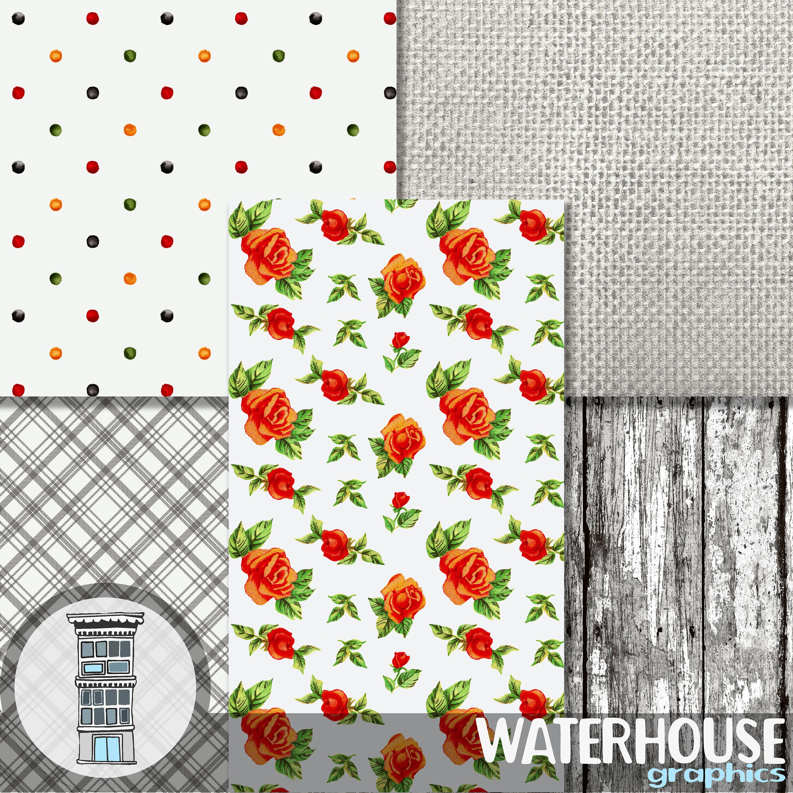 RED Roses Digital Paper Pack Pretty Wedding Flowers Vintage Floral Red ...