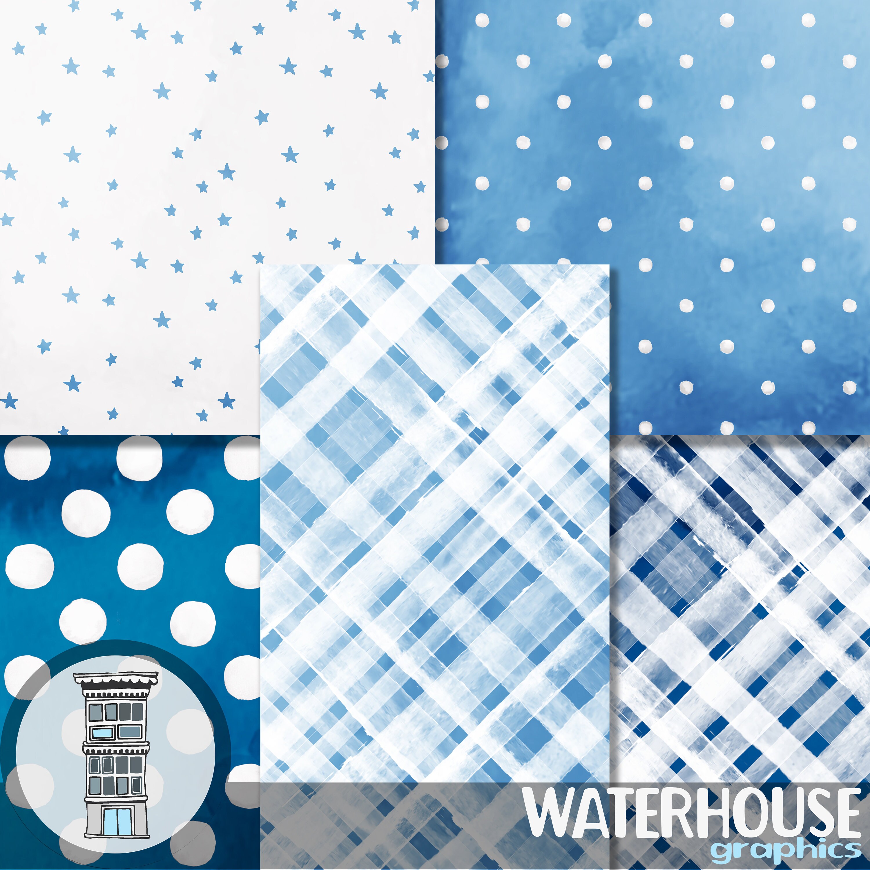 Watercolor BLUE Digital Paper Pack INSTANT Digital DOWNLOAD Blue ...