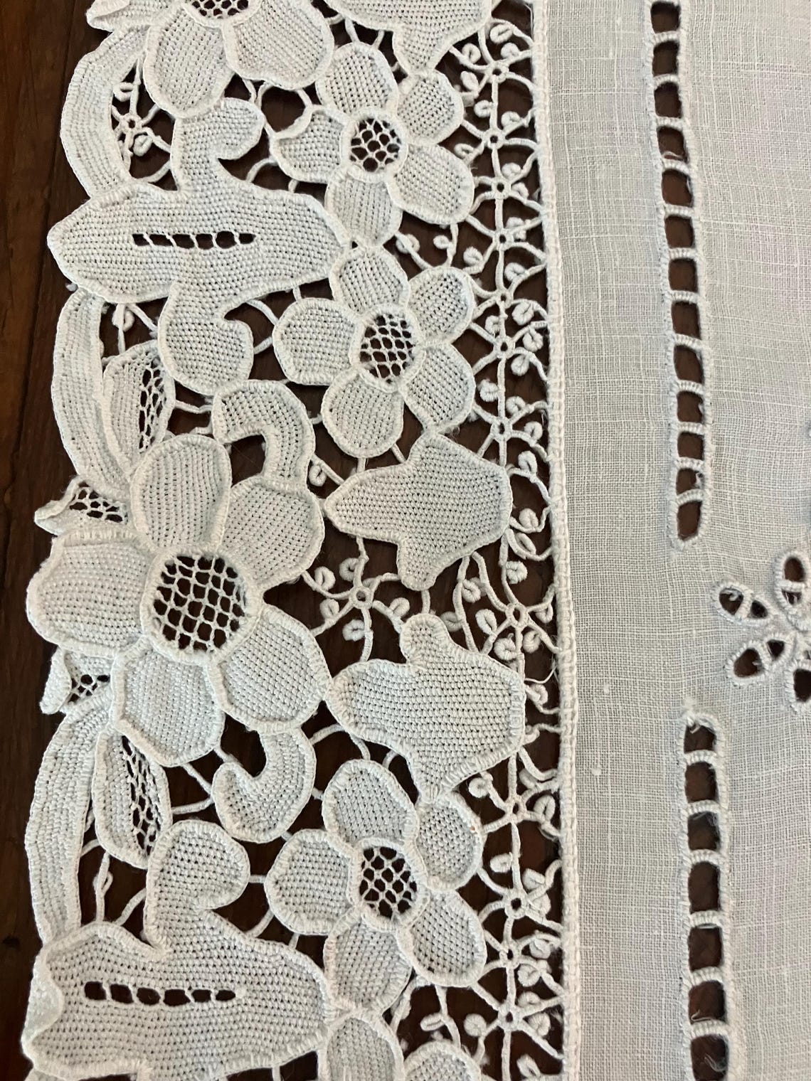 Antique Italian White Linen Table Runner Hand Embroidery Cut Work Point ...