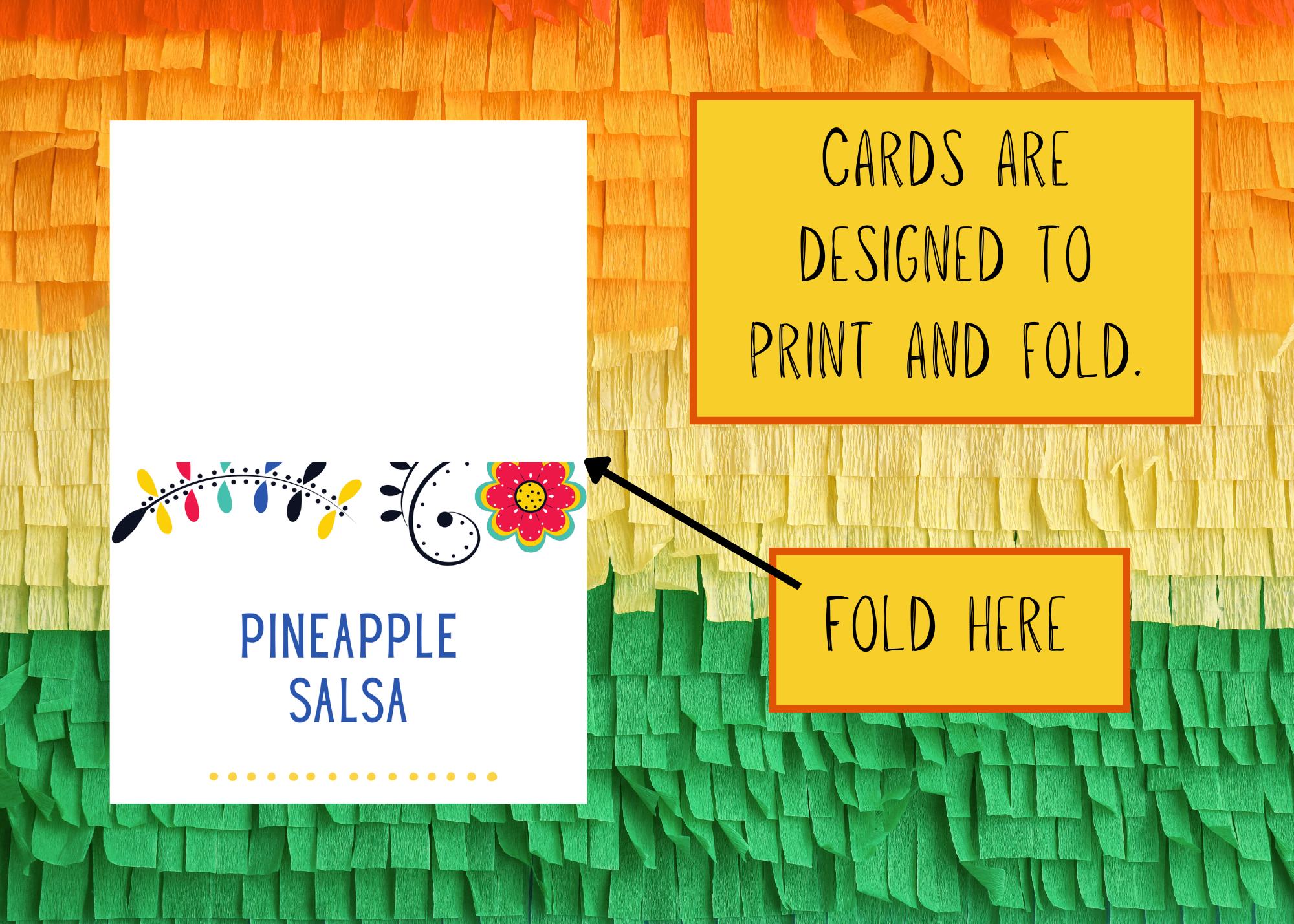 Food Label Cards - Place Card Holder - Fiesta - Mexican - Cinco De Mayo ...