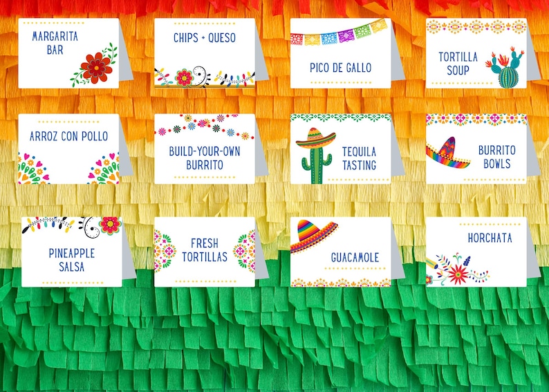 Food Label Cards - Place Card Holder - Fiesta - Mexican - Cinco De Mayo ...