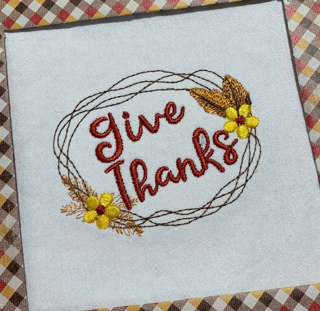 Give Thanks Grapevine Wreath Embroidery Design,give Thanks Embroidery ...