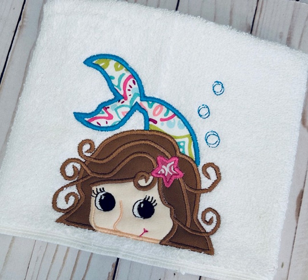 Mermaid Hooded Towel Design,mermaid Peeker Applique Design,mermaid ...