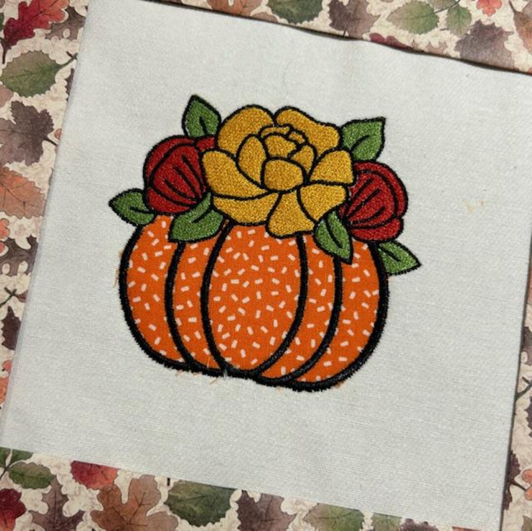 Pumpkin Applique Design,pumpkin With Flowers Applique Design,fall ...