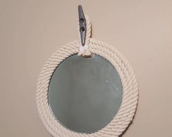Soft Touch Cotton Rope Hanging Wall Mirror - Round Farmhouse Nautical ...