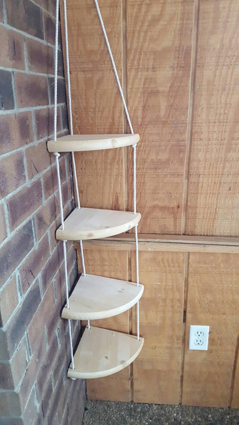 4 Tier Corner Nautical Rope Swing Shelf / Nautical Decor / - Etsy
