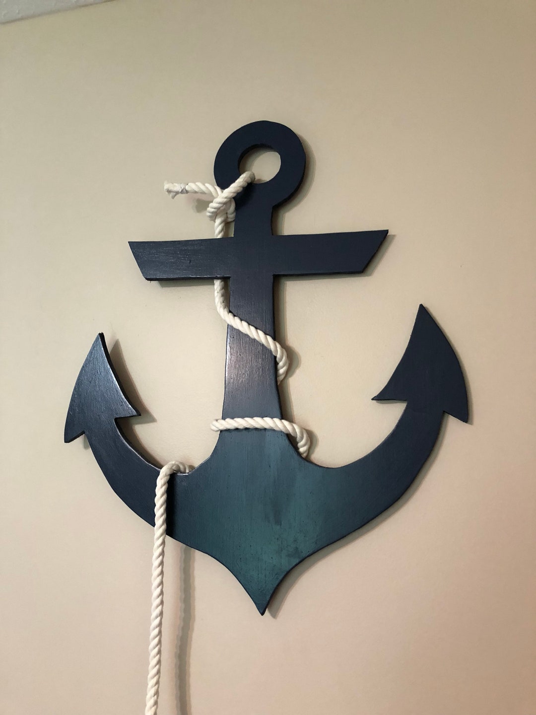 Wooden Nautical Anchor With Rope, Anchor Decor, Large Anchor, Maritime ...