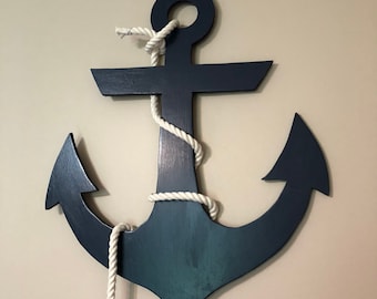 Wooden Anchor With Rope Nautical Decor - Etsy