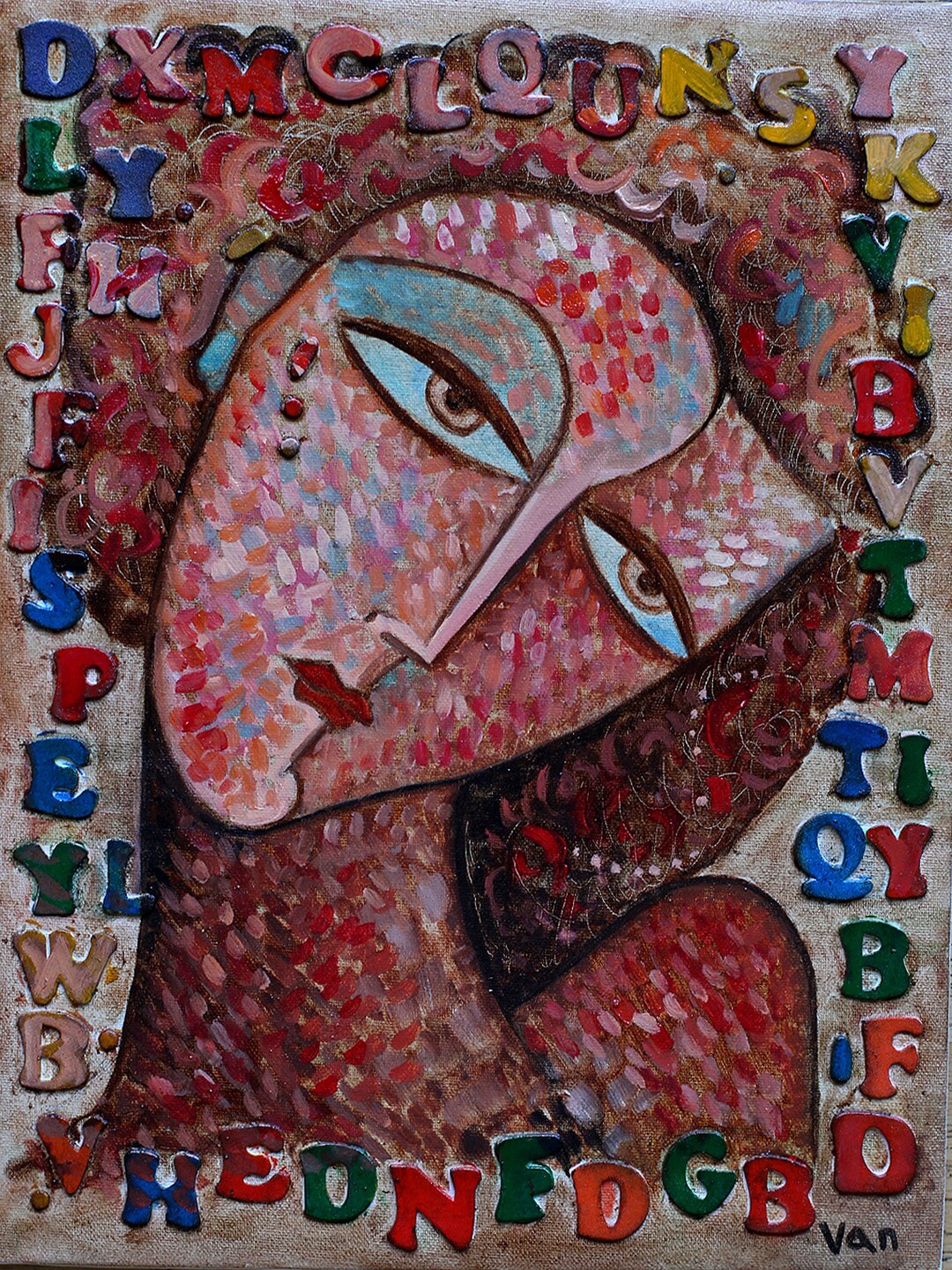 Impresión artística de retrato abstracto: Letras coloridas, Van Hovak ...