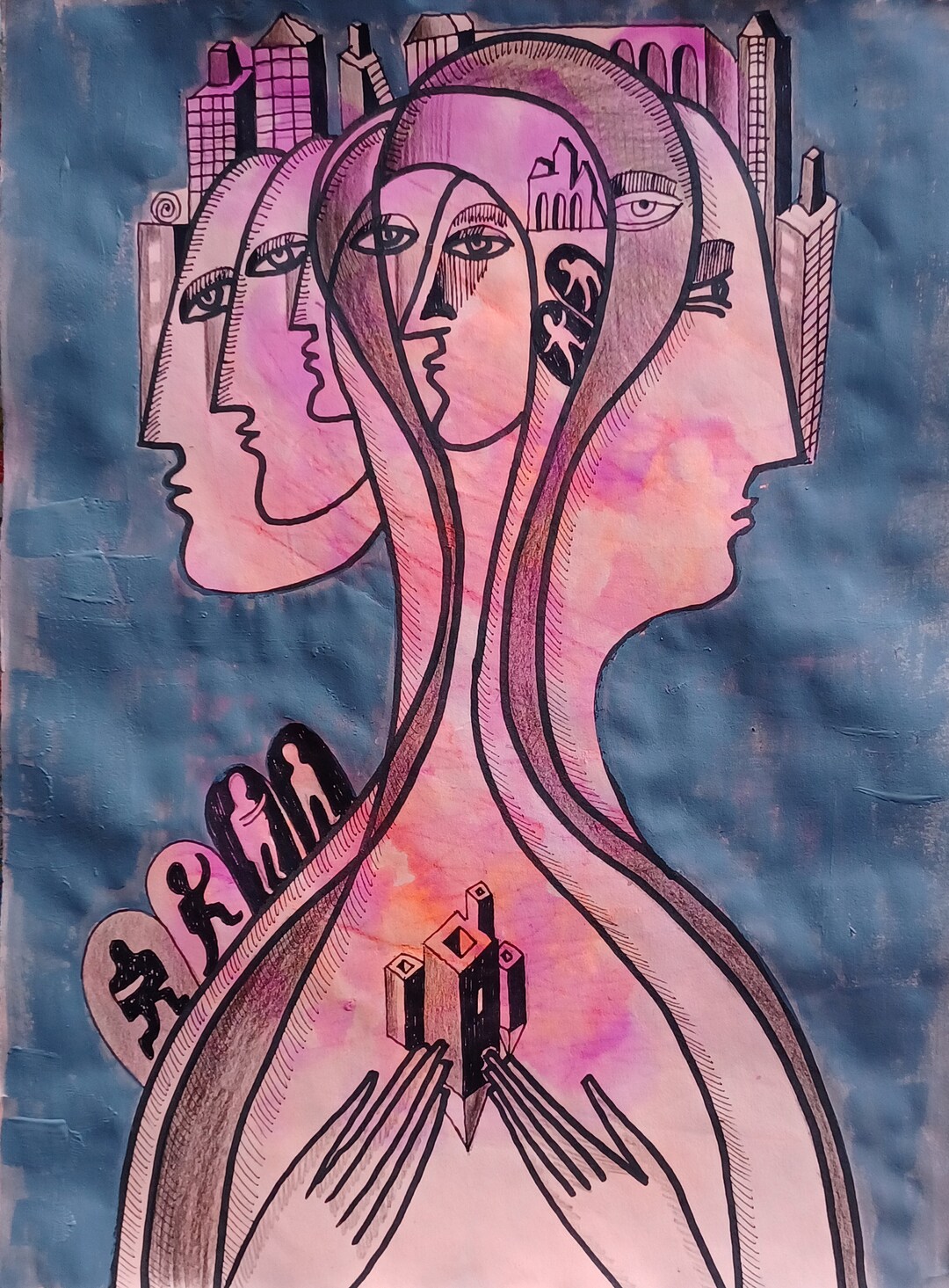 Large Artwork Original Art Free Shipping " Multidimensional Man " Size ...