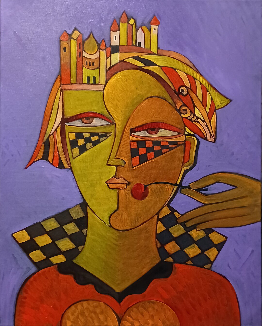 Cubist Oil Painting: "cherry Lover" Original Mix Media Art (20x16 Inch ...