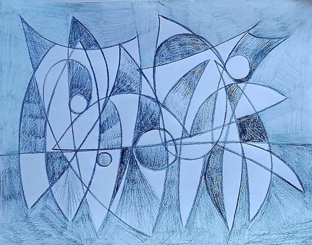Cubism Pencil Drawing: "emotional Conversation" Original Art (8.5x11 ...
