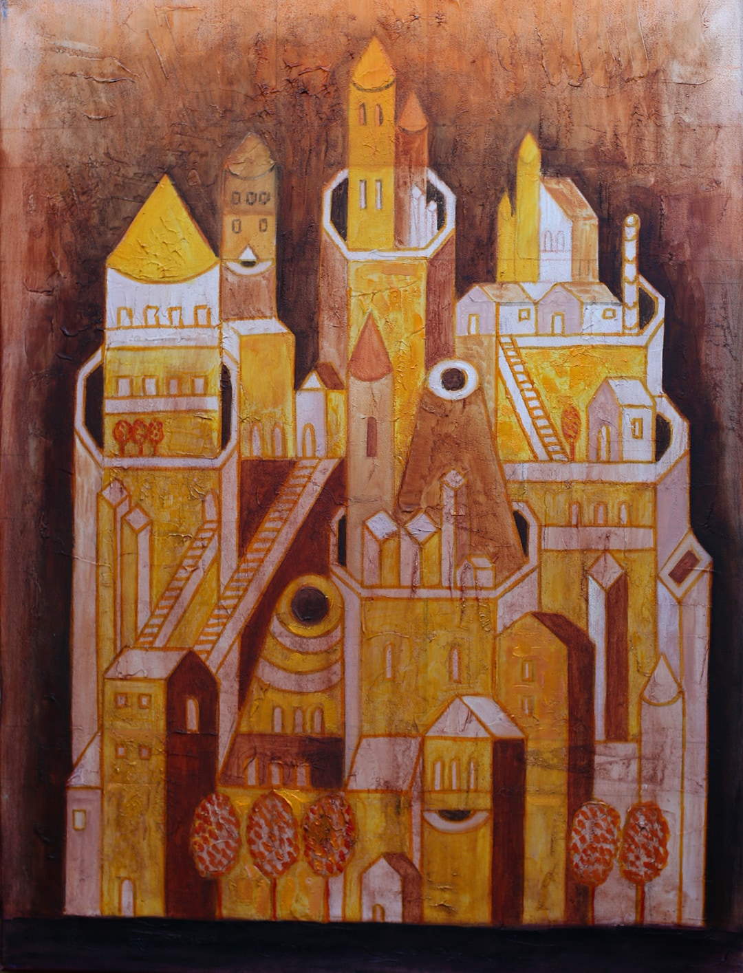Large Painting Cubist Original Oil Painting Home Decor " Golden City ...
