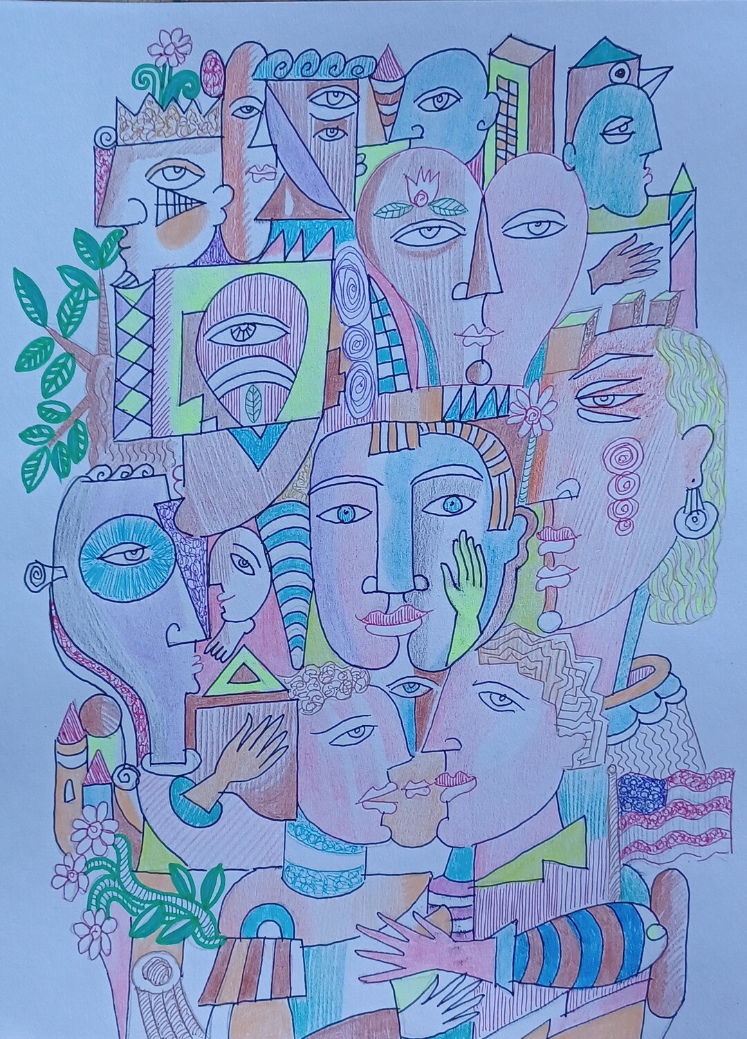 Original Cubist Pencil Drawing: Abstract Figurative Art, 12x9 - Etsy