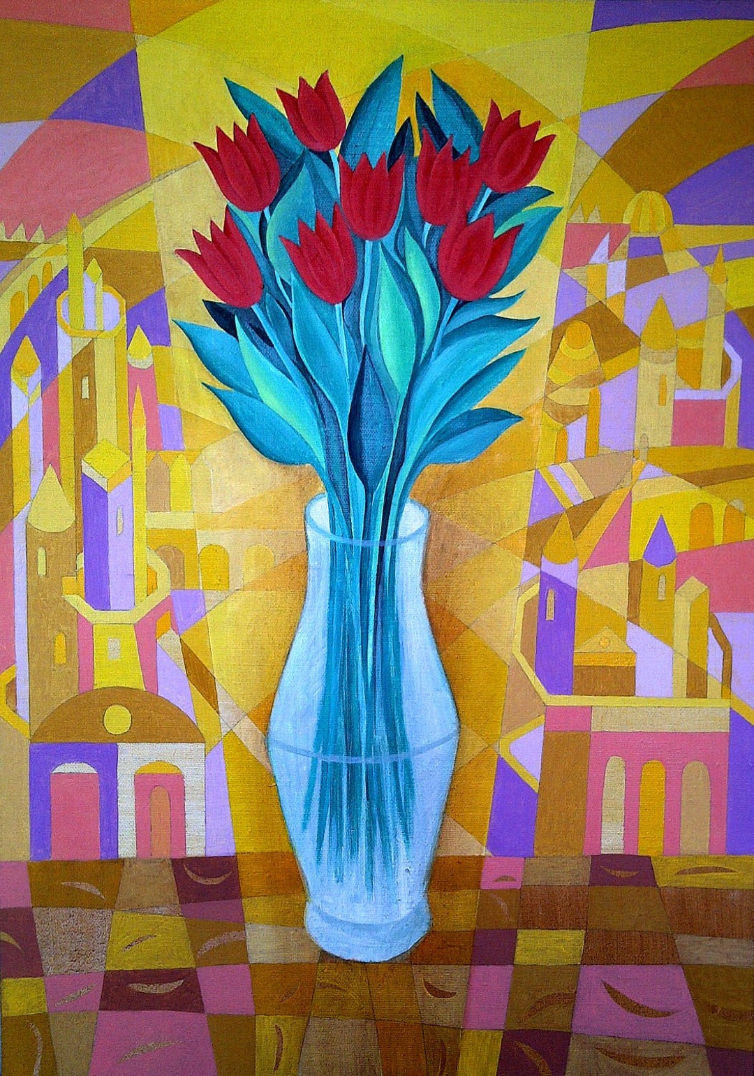 Large Artwork Cubist Flower Painting , Free Shipping.nursery Art ...