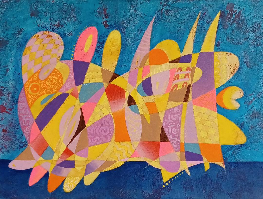 Cubist Oil & Acrylic Painting on Canvas: "crazy Mood" (24 X 18 Inch) - Etsy